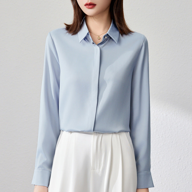 Graceful Satin Top OL Business Clothing Shirt For Women – Nelly-Mart